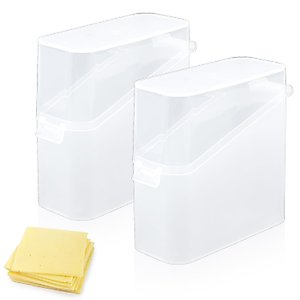 PEUTIER 2pcs Cheese Storage Containers, Plastic Cheese Slice Container with Flip Lid Cheese Slice Holder for Fridge Cheese Storage Box for Butter Block Cheese Slices (Transparent)