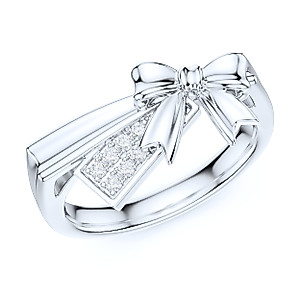 PRSTANI Solid Sterling Silver Lovely Bowknot Round Brilliant Cut Genuine Moissanites Fashion Statement Ring (3)