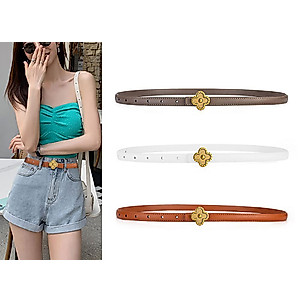 FOMCORT Women's Gold Lucky Clover Buckle Design Cowhide Belt, Women's Fashion Belts for Jeans Dress Pants (Brown, 100cm(Fits pants size 24"-31"))