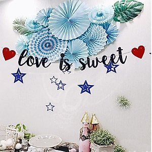 QWLQIAO Love is Sweet Banner - Black Glitter Perfect Decoration for Engagement, Wedding, Anniversary, Valentine's Day Party, Bridal Shower