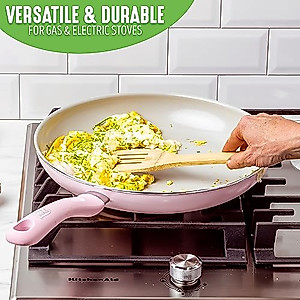 GreenLife Sandstone Healthy Ceramic Nonstick 12” Frying Pan Skillet, PFAS-Free, Dishwasher Safe, Pink