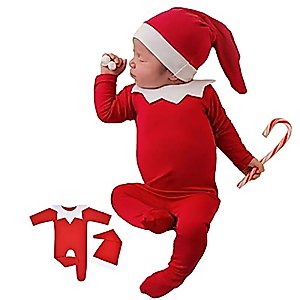 ForBaysy Newborn Baby Christmas Photo Props Outfit Infant Boys Girl Photoshoot Costume Red jumpsuit With Xmas Hat