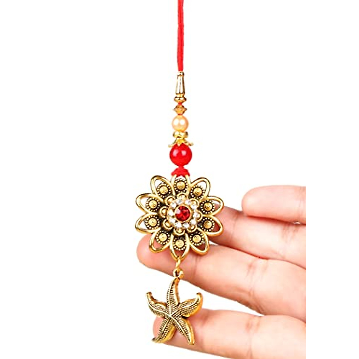 Lumba Rakhi for Brother & Bhabhi Set / Bhaiya Bhabhi Rakhi Thread Jodi Kundan Rakhi Combo (Design 1, Standard)