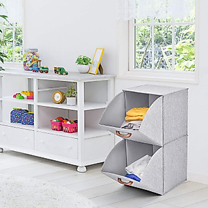 MaidMAX 2 Tiers Collapsible Storage Organizer, Fabric Cube Bins, Pull-Down Doors with 2 Wooden Handles for Closet, Home, Office, Free Standing, Grey