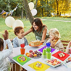 420 Pieces Rainbow Disposable Dinnerware Tableware Set 7 9 Inch Colorful Party Paper Plates Paper Cups Napkins Spoons Forks Knives Complete Party Pack for Birthday Neon Fiesta Party Supplies