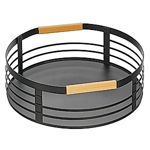mDesign Modern Metal Lazy Susan Turntable Tray - Rotating Storage Spinner Basket and Holder for Kitchen, Pantry, Counter, Table, Fridge - 11.5 Inch Round - Matte Black/Natural Bamboo Handles
