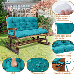 Hsohriif Swing Cushions 2-3 Seater Replacement 60 inch x 40, Outdoor Thicken 4" Porch Swing Cushions, Waterproof Bench Cushion with Backrest, Backyard Garden Furniture Porch Swing Cushions, Cyan