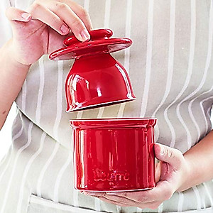 BRT Ceramic French Butter Keeper Crock Storage Jar Butter Serving Dish (Red)