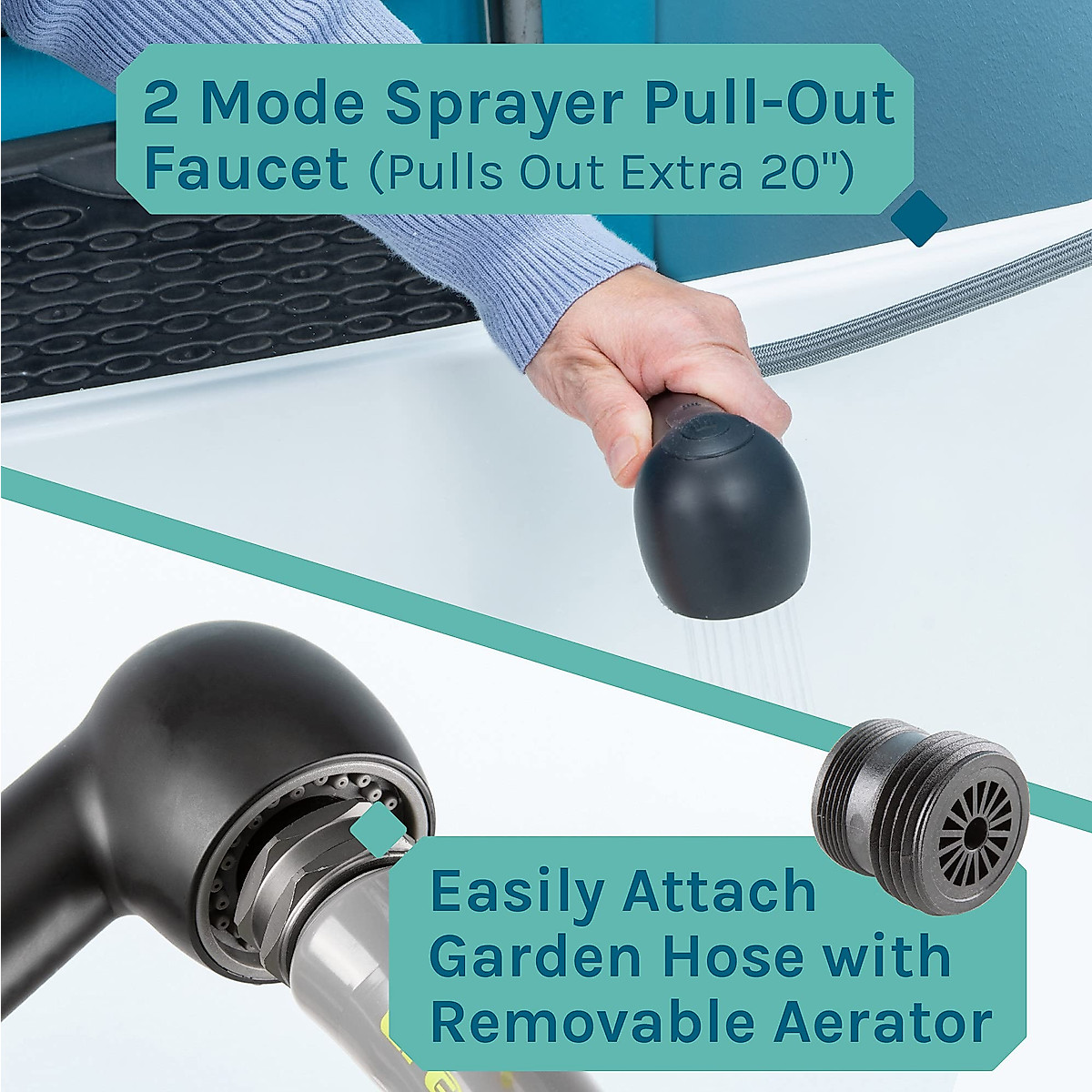 White Space Saver Utility Sink by JS Jackson Supplies, Freestanding Tehila Space Saving Laundry Tub, Black Pull-Out Faucet, Soap Dispenser