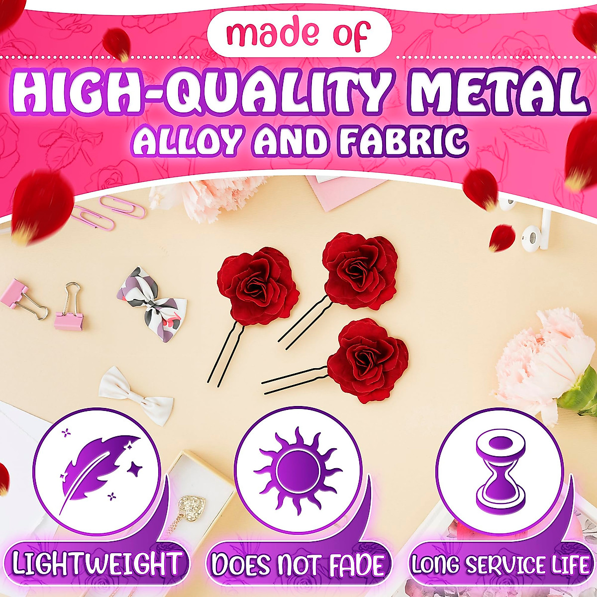 6Pcs Red Rose Hair Clip - Red Flower Hair Clip Red Hair Accessories for Women Red Flower for Hair Rose Clips for Hair Red Flower Pins for Hair - Red Flower Hair Accessories for Women Red Rose for Hair