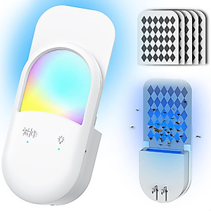 BUGXX Indoor Flying Insect Trap Plug-in Mosquito Killer,Flies, Fruit Flies, Moths, Gnats,Catcher Fly Tapper UV Attractant Bugs Light with Colorful Night Light Mode for Home(White-1PACK)