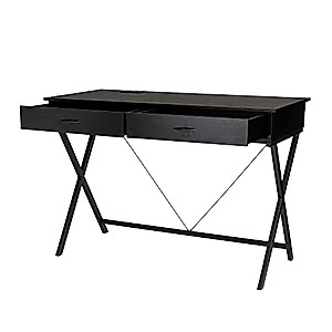 glitzhome 43.25" L Modern Industrial Home Office Desk with 1 Outlets and 2 USB Charging Ports, Wood/Metal Writing Desk PC Table Computer Desk, Black Oak