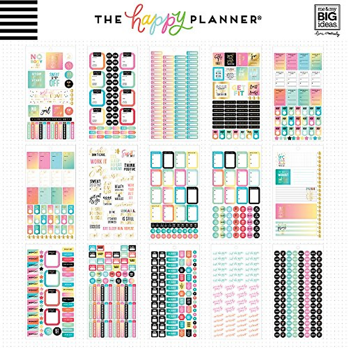 me & my BIG ideas Sticker Value Pack for Mini Planner - The Happy Planner Scrapbooking Supplies - Fitness Theme - Multi-Color & Gold Foil - Great for Projects & Albums - 30 Sheets, 1939 Stickers