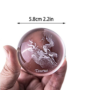 HDCRYSTALGIFTS 3D Laser Constellation Crystal Ball Crystal Paperweight Full Sphere Glass Fengshui with Sliver-Plated Flowering Stand(Taurus)