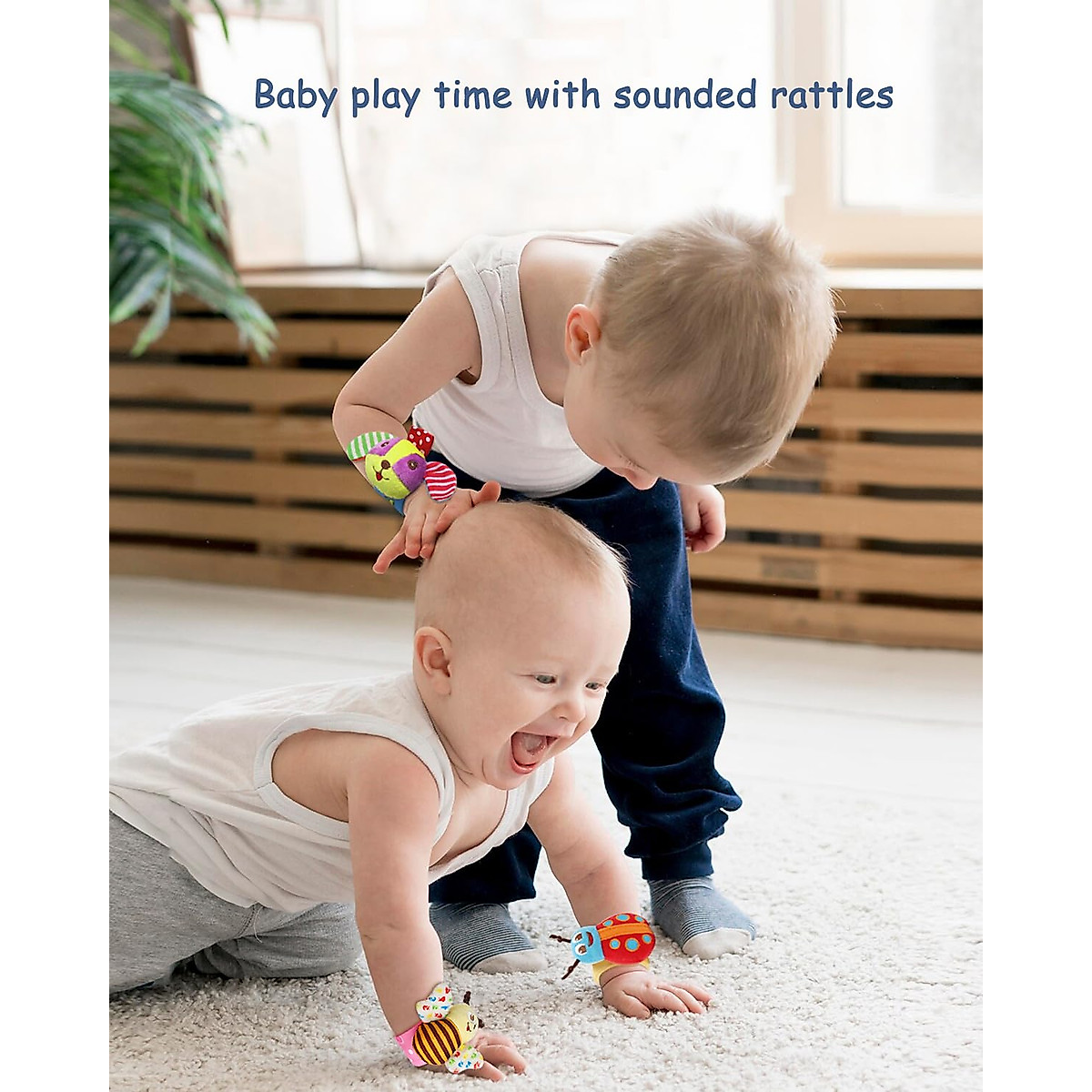 Bloobloomax Baby Soft Toy Foot Finder Socks Wrists Rattles - Ankle Leg Hand Arm Feet Rattle Toy Set- Newborn Present for Infant Toddler Boy Girl 0 3 6 9 12 24 36 Months