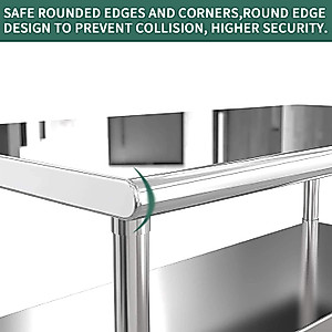 Nurxiovo Work Table Kitchen Prep Workbench Stainless 24 x 48 Commercial Prep Table for Shop Home Industrial Restaurant Food Preparation