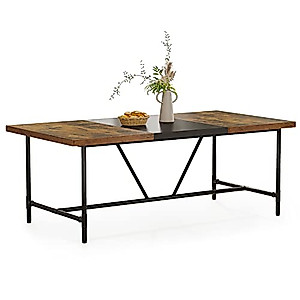 Tribesigns 70.8 x 35.4 inch Large Dining Table for 6-8, Industrial Rustic Kitchen Dining Room Table, Rectangle Dinner Table with Tube Metal Frame for Kitchen, Living Room, Brown
