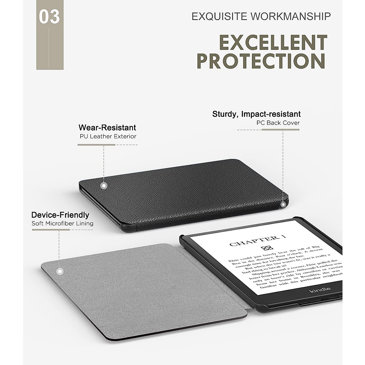 MoKo Case for 6.8" Kindle Paperwhite (11th Generation-2021) and Kindle Paperwhite Signature Edition, Light Shell Cover with Auto Wake/Sleep for Kindle Paperwhite 2021 E-Reader, Black