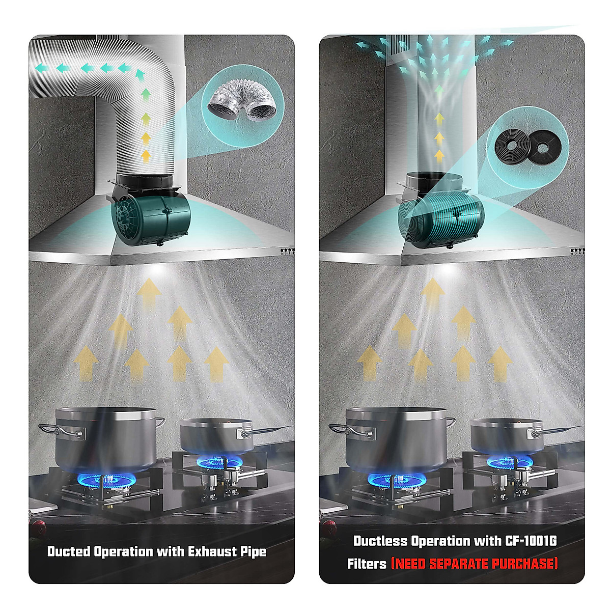 SNDOAS Range Hood 30 inch,Wall Mount Range Hood in Stainless Steel With Ducted/Ductless Convertible,Stove Vent Hood with Aluminum Filters,3 Speed Exhaust Fan,LED Light,Button Control