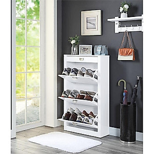 BOWERY HILL Contemporary Shoe Cabinet in White High Gloss Finish