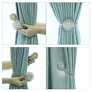 Pinowu Magnetic Crystal Flower Curtain Tiebacks (2 Pack), Decorative Curtain Holdback Buckle Clips with Stretchable String Rope for Bedroom, Living Room, Office