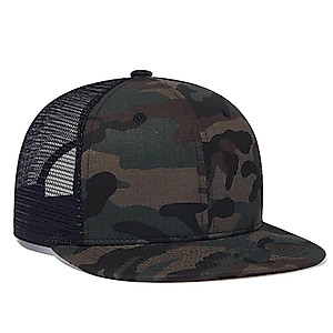 CNUSER Camouflage Trucker Hat Fashion Mesh Army Mens Women Flat Bill Snapback Hats - The Great Outdoors Adjustable Baseball Cap
