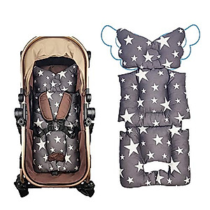 Stroller Liner Insert Car Seat Liner Cover, Infant Reversible Cotton Newborn Cushion pad Universal for Baby Carrier pram, Thick Padding, Non Slip, by DODO NICI Grey Star