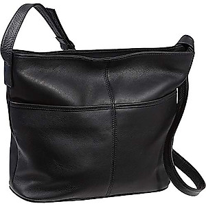 Le Donne Leather Two Slip Pocket Shoulder Bag (Black)