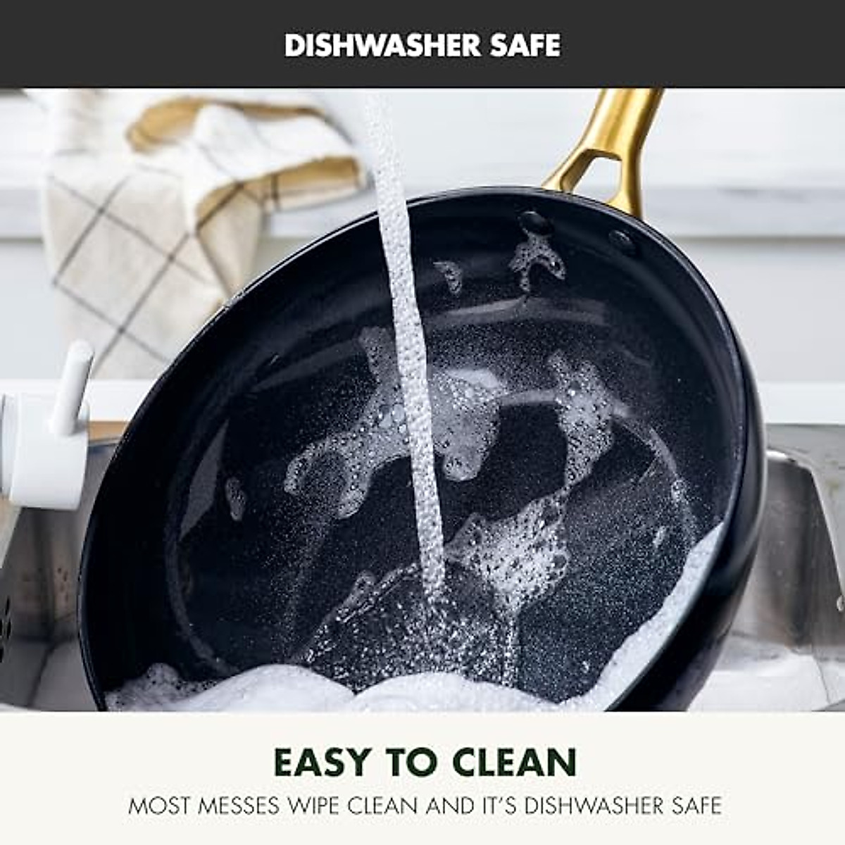 GreenPan Reserve Hard Anodized Healthy Ceramic Nonstick, 11" Wok Pan, Gold Handle, PFAS-Free, Dishwasher & Oven Safe, Black