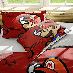 NICHIYOBI Redcap Beard Plumber Bros Game Movie Duvet Cover Set 3D Bedding Comforter Cover 3 Pcs (1 Duvet Cover+2 Pillowcases) Bedding Set (08,Twin-68x86in+20x30in*2)