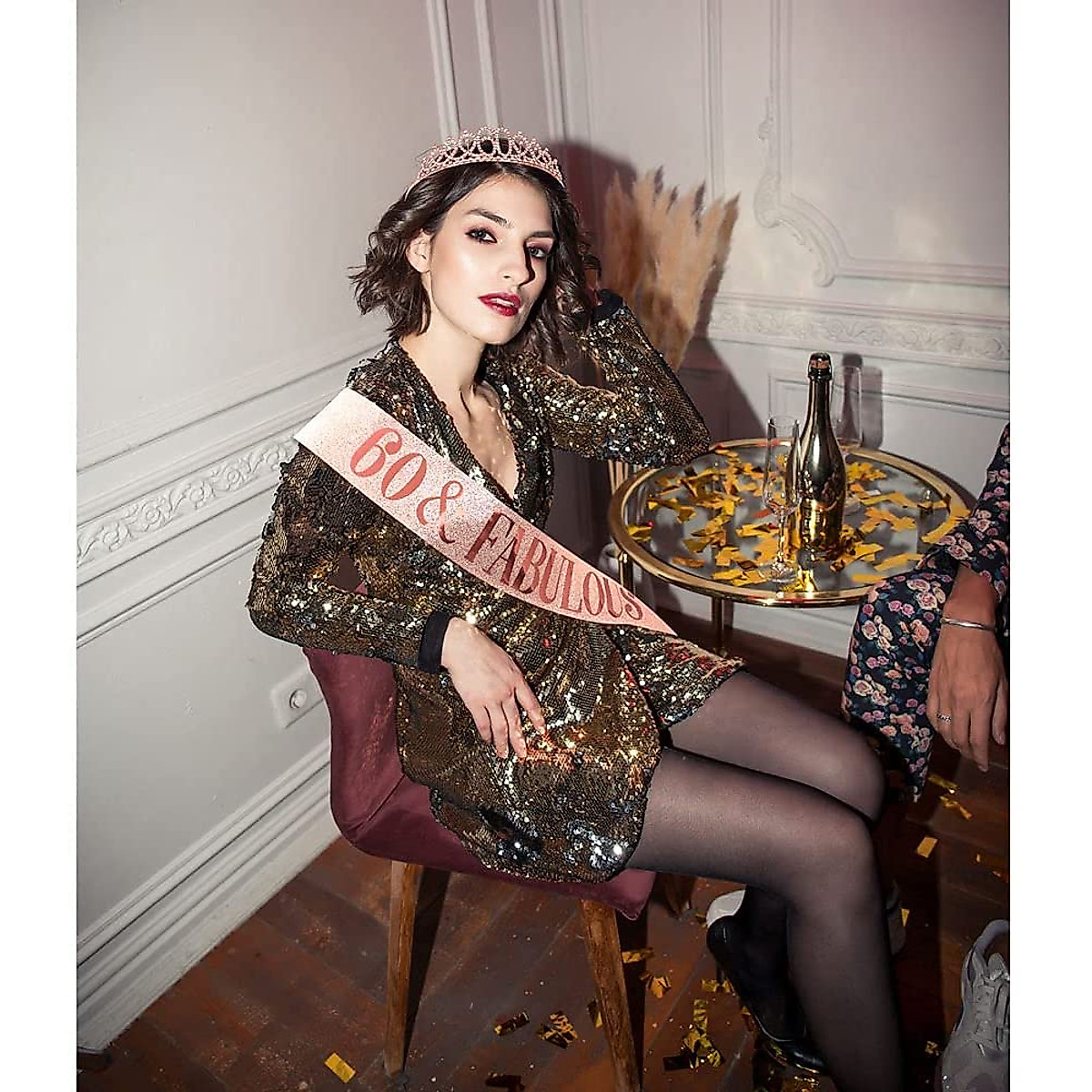 Vovii 60th Birthday Sash and Tiara, Rose Gold Tiara, 60th Birthday Gifts for Women, 60th Birthday Decorations for Women, Happy 60th Birthday Decorations