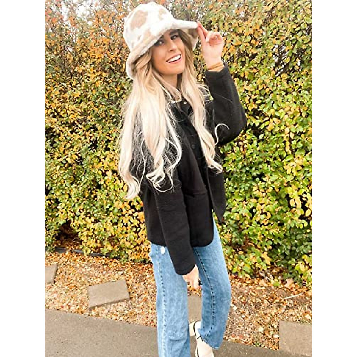 PRETTYGARDEN Women 2023 Fall Fleece Jacket Long Sleeve Casual Winter Lapel Button Fuzzy Sherpa Coats Outerwear with Pockets (Black, Medium)