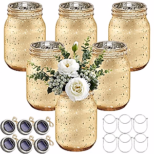 Suclain 6 Pack Mason Jars Painted Mason Jars Wide Decorative Jar Glass Decorative Jars for Home Table Centerpiece Decoration and Wedding Favor (Gold)