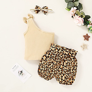 Little MISS Sassy Toddler Baby Girl Summer Clothes Bowknot Off Shoulder Sleeveless Tops + Leopard Shorts Sets with Headband (White, 18-24 Months)