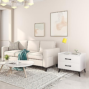 Youmumeub Nightstand with 2 Drawers White Besides Table for Bedroom Modern End Table for Bedroom Sofa Small Caninet with Solid Metal Legs