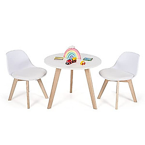 Costzon Kids Table and Chair Set, 3 Pcs Wood Activity Play Table w/Padded Seat & Wood Legs for Arts, Crafts, Reading, Preschool, Kindergarten, Playroom, Mid Century Modern Toddler Table & Chairs