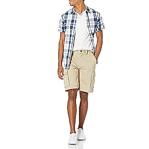 Amazon Essentials Men's Slim-Fit Short-Sleeve Poplin Shirt, White/Navy, Large Plaid, X-Large