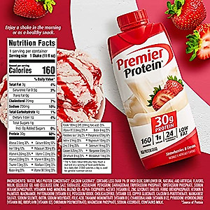 Premier Protein 30g Shakes Strawberries Cream 11 Fluid Ounces, Strawberry Shake, 44 Fl Oz, (Pack of 4)