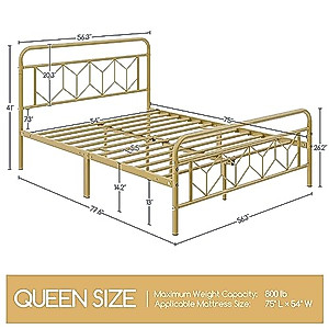 Yaheetech Metal Platform Bed Frame Mattress Foundation with Diamond Pattern Headboard/Footboard/Heavy Duty Steel Slat Support/Under Bed Storage/No Box Spring Needed/Full Size Antique Gold