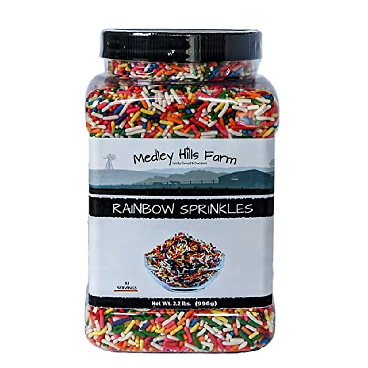 Medley Hills Farm Rainbow Sprinkles in Reusable Container 2.2 Lbs. - Great Bulk Rainbow Sprinkles for Cake Decorating - Sprinkles for Cookie Decorating - Brownies and ice Cream toppings