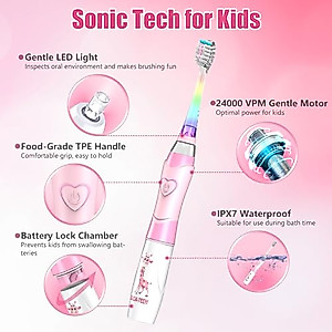 Kids Electric Toothbrush Toddler Toothbrush Age 2-4-8-12 Girls Electric Toothbrush with Timer Rainbow LED Light Up Vibrating Toothbrush Battery Operated Childrens Sonic Tooth Brush (Pink Giraffe)