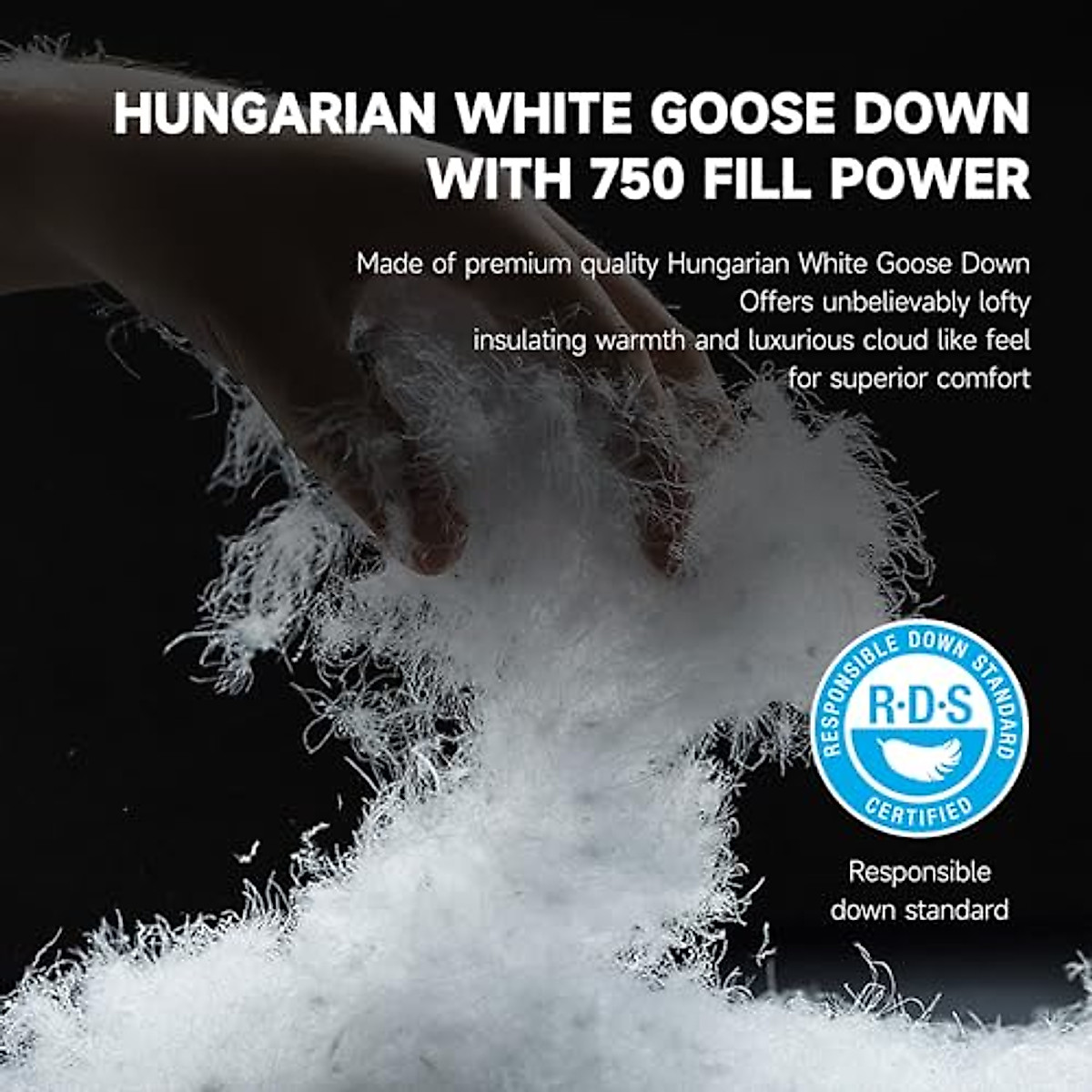 Beautyrest Hungarian White Goose Down Comforter, US Grown Cotton Fabric Goose Down Comforter, 750 Fill Power Fluffy Duvet Insert, 500 Thread Count All Seasons Warmth 5-Star Luxurious Comforters