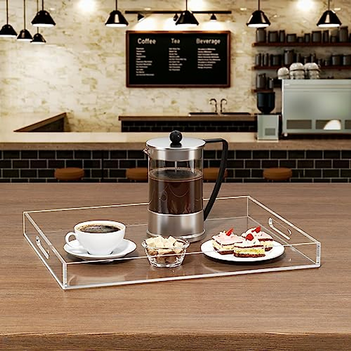 HIIMIEI Acrylic Tray, 16x20 Inches Clear Tray, Acrylic Serving Tray with Handles for Ottoman, Coffee, Appetizer, Breakfast, Bathroom (Clear)