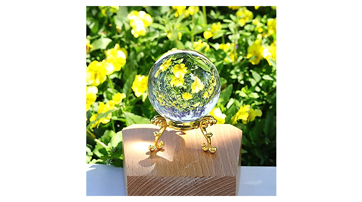 LONGWIN 60mm Crystal Ball with Golden Stand for Photography & Decor