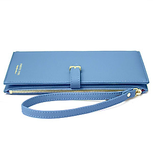 Valentoria Womens Long Wallet Wallet ClutchPurse Handbag Zipper Wristlet Pocket Card Holder (Denim Blue)