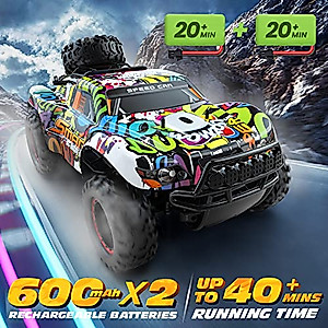O WOWZON 1:12 Scale Short-Course RC Truck Large 4WD Hobby Crawler Grade Replaceable Spare Tire All Terrains Monster Crawler 2 Rechargeable Batteries for Age 6+ Boys Kids and Adults