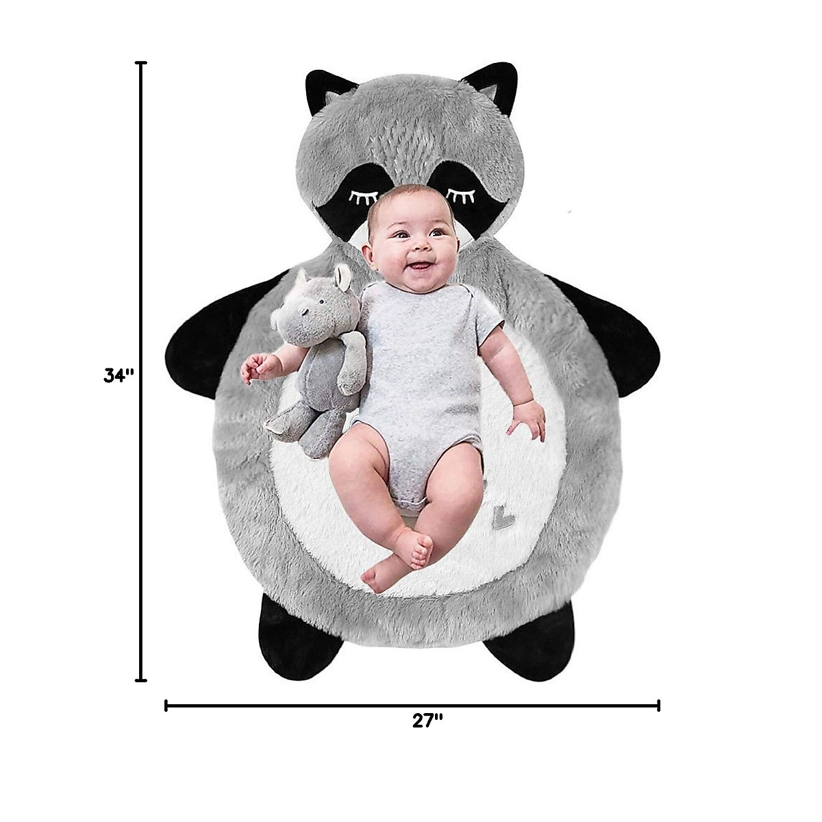 Little Grape Land Baby Play Mat for Floor, Tummy Time Mat Newborn Raccoon Themed, Activity Gym Play Mat for Babies Toddlers Infants