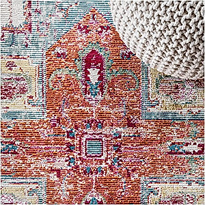 JONATHAN Y CAV100A-3 Zafra Vintage Medallion Indoor Area-Rug Bohemian Floral Rustic Easy-Cleaning High Traffic Bedroom Kitchen Living Room Non Shedding, 3 ft x 5 ft, Coral/Blue/Multi