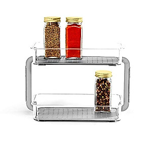 madesmart Two Level Spice Organizer-Cabinet Collection Maximizes Vertical Space, Removable Soft-Grip Lining, Dual Handles &BPA-Free, Small, Grey