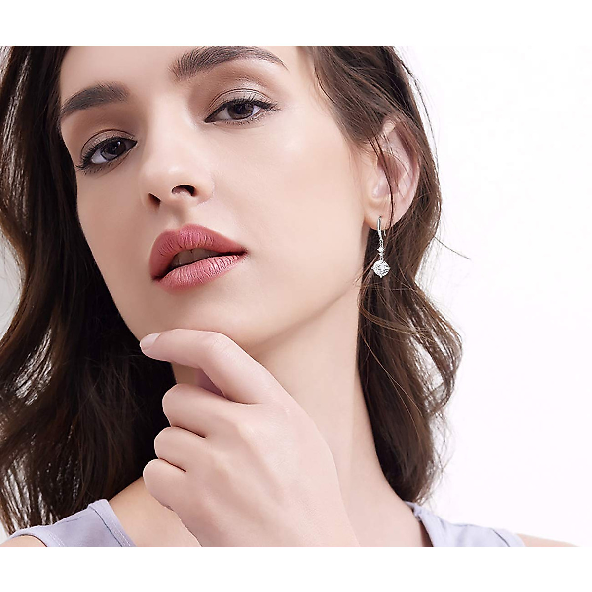 Drop Dangle Earrings 925 Sterling Silver Hook with 9MM 2.75ct CZ and 2pcs Small Cubic Zirconia Design 14K White Gold Plated Hypoallergenic Gorgeous Gift for Women and Girls (White gold)